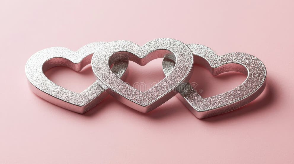 Three Interlocking Silver Hearts on Pink Background Stock Illustration ...