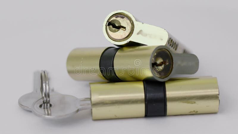 Three Internal Door Locks and Keys Rotate Isolated Stock Footage ...