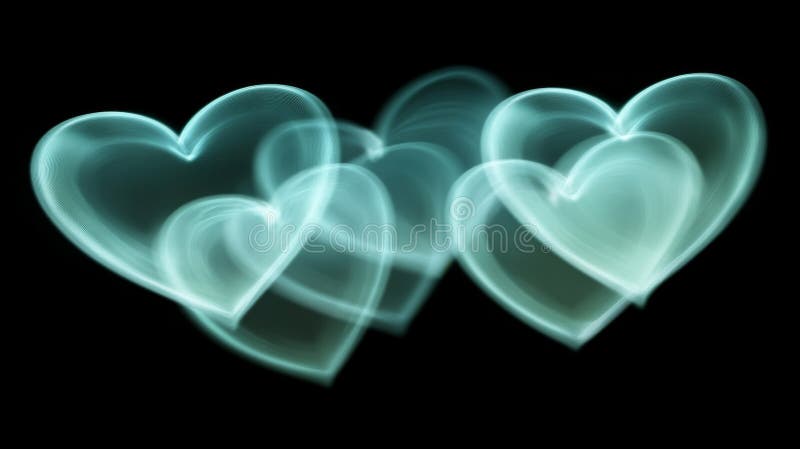 Three Intertwined Blue-Green Hearts on a Black Background Stock ...