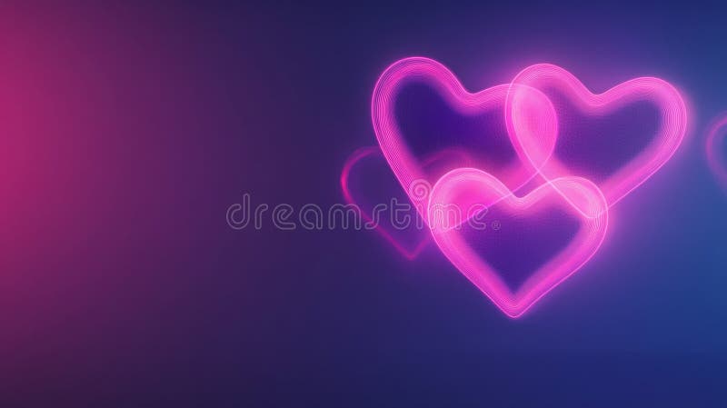 Three Intertwined Neon Pink Hearts on a Blue Background Stock ...