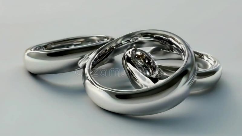 Three Intertwined Silver Rings on a Gray Background Stock Footage ...