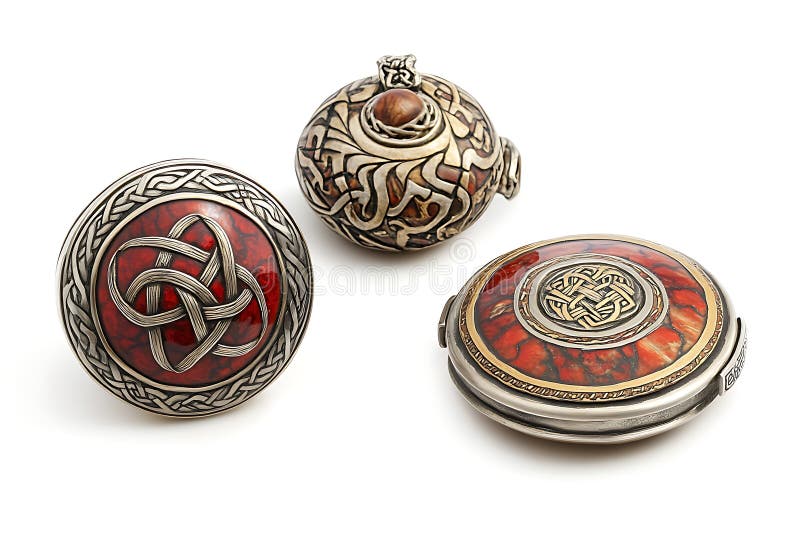 Three Intricate CelticStyle Ornate Boxes with Red Jasper and Silver ...