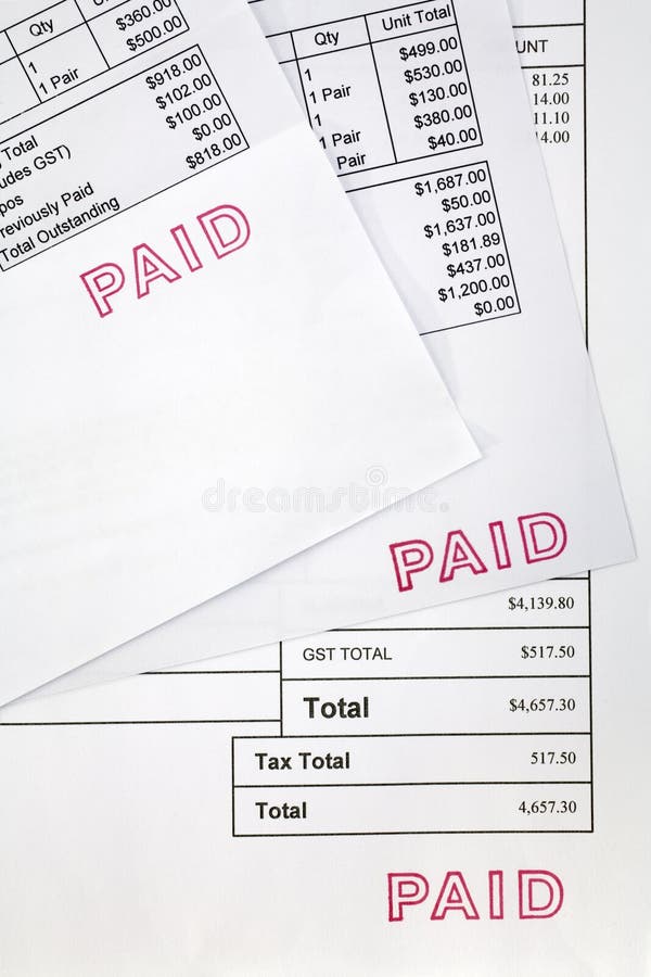 Three Invoices All with Paid Stamp Stock Photo - Image of management ...