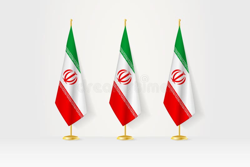 Three Iran Flags in a Row on a Golden Stand, Illustration of Press ...