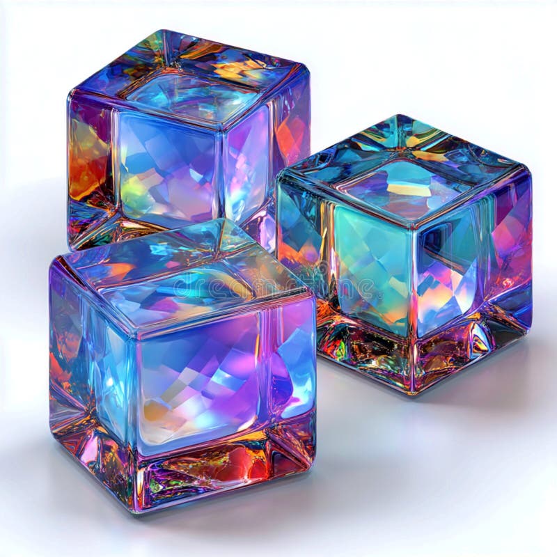 Three Iridescent Cubes Prisms Refraction Light Reflection Art Design ...