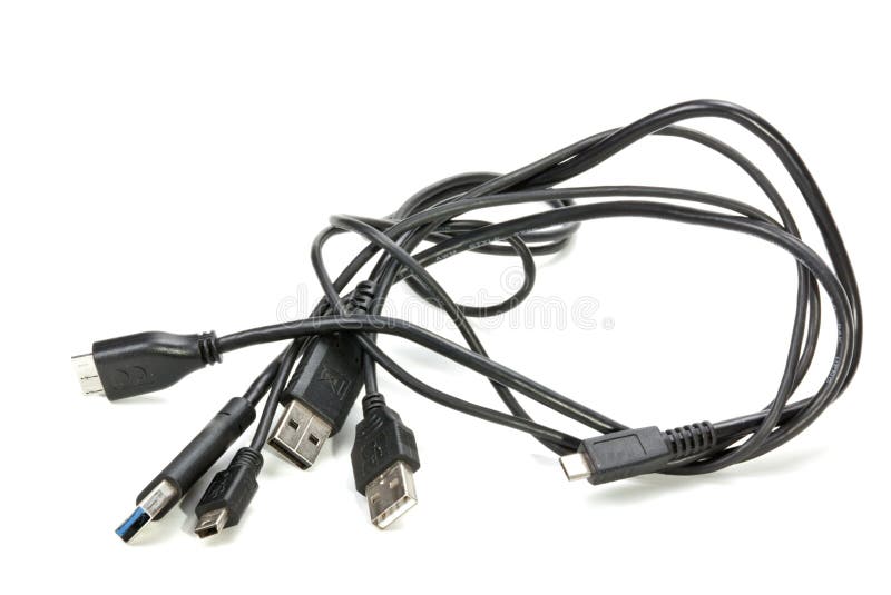 Three Isolated Black Intertwined USB Cables on White Stock Image ...