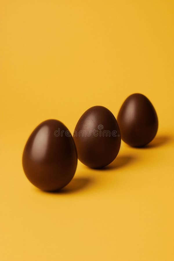 Three Isolated Chocolate Eggs on a a Vibrant Yellow Background ...