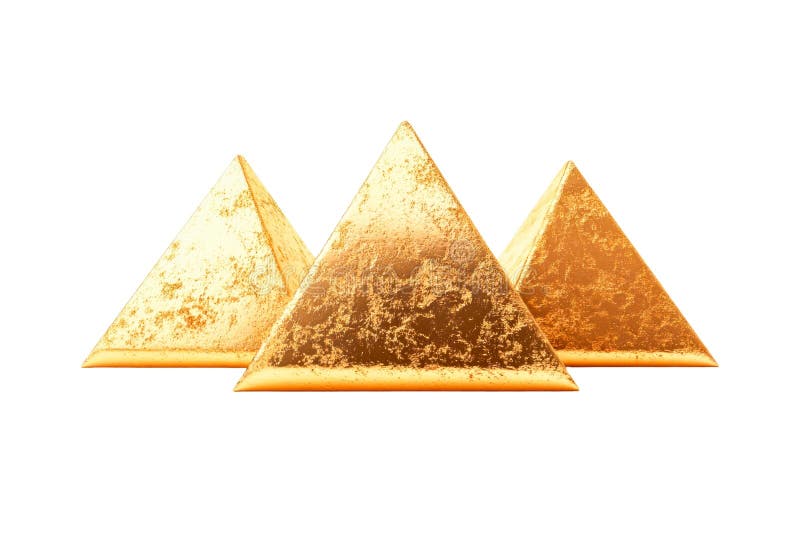 Three Isolated Golden Pyramids with Textured Surface on Transparent ...