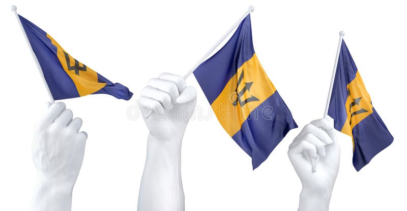 Hands Waving Barbados Flags Isolated on White Stock Illustration ...
