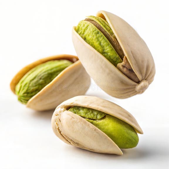 Three Isolated Pistachios, Open Shells Exposing Vibrant Green Nuts, on ...