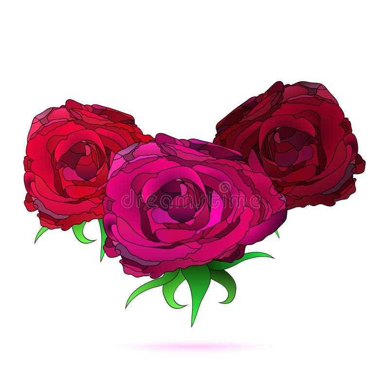 Three Isolated Rose Flowers Stock Vector - Illustration of rose, nature ...