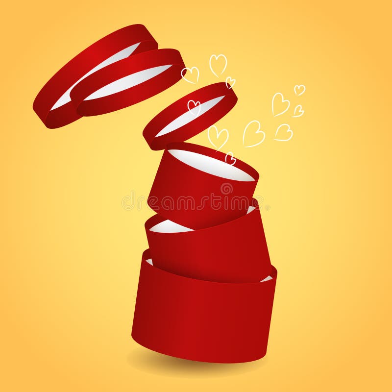 Three Isolated Round Red Decorative Gift Box with Drawn Hearts Stock ...