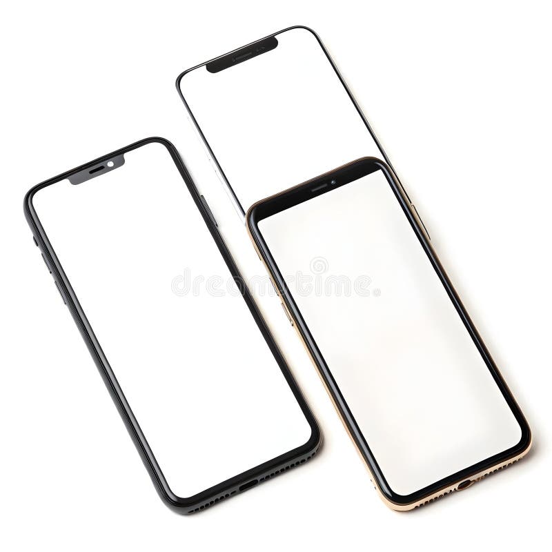 Isolated Three Smartphone Screens Isolated on White Background Stock ...