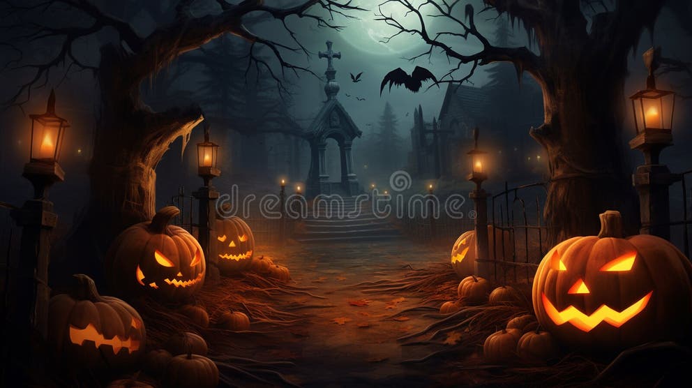 Three Jack O Lantern at Dark Stock Illustration - Illustration of howl ...