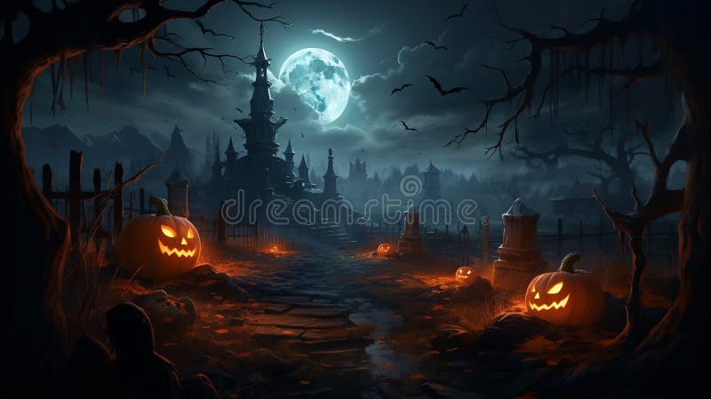 Three Jack O Lantern at Dark Stock Illustration - Illustration of ...