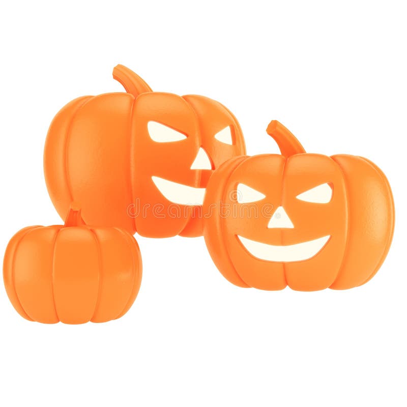 Three Jack-o -lantern Pumpkins Isolated on White Background Stock ...
