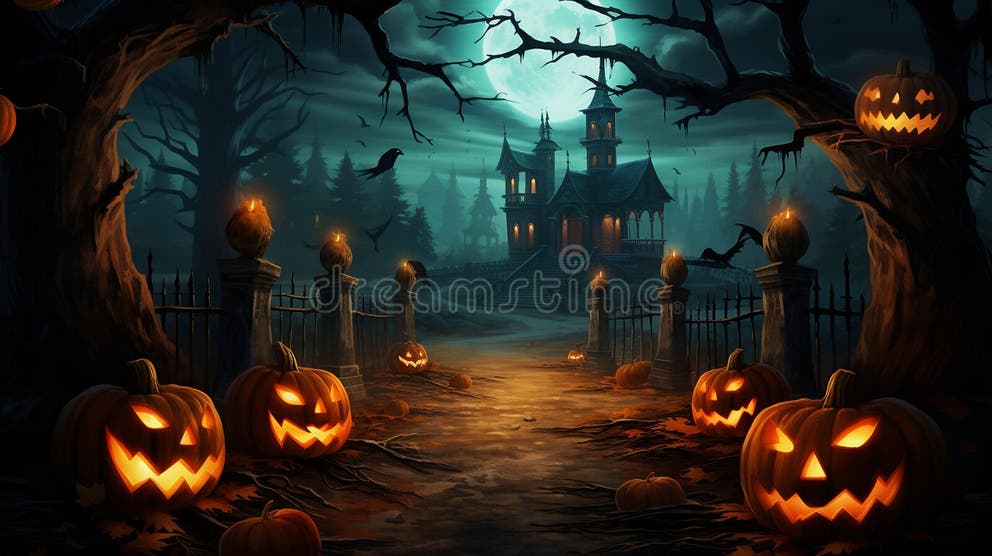 Three Jack O Lanterns Glowing in the Dark Stock Illustration ...
