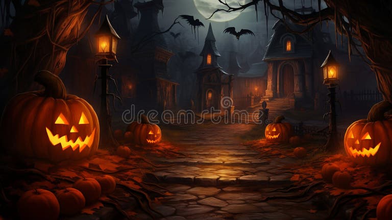 Three Jack O Lanterns Glowing in the Dark Stock Illustration ...