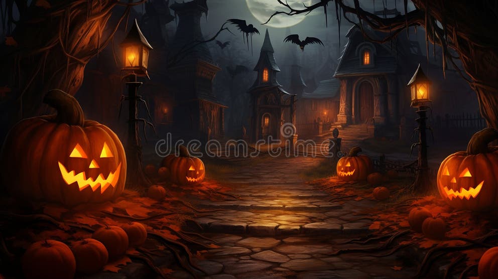 Three Jack O Lanterns Glowing in the Dark Stock Illustration ...