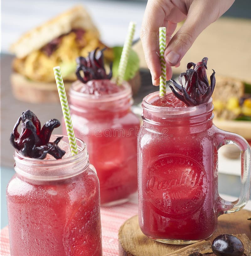 Jars of Fresh Cold Juices on the Tab Stock Image - Image of desert ...