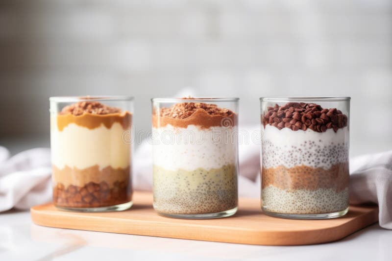Three Jars of Layered Chia Seed Pudding on Table Stock Image - Image of ...