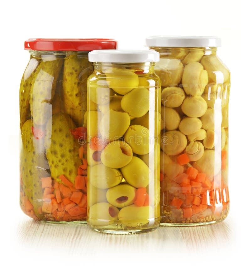 Three Jars of Pickled Vegetables Stock Photo - Image of mushroom ...