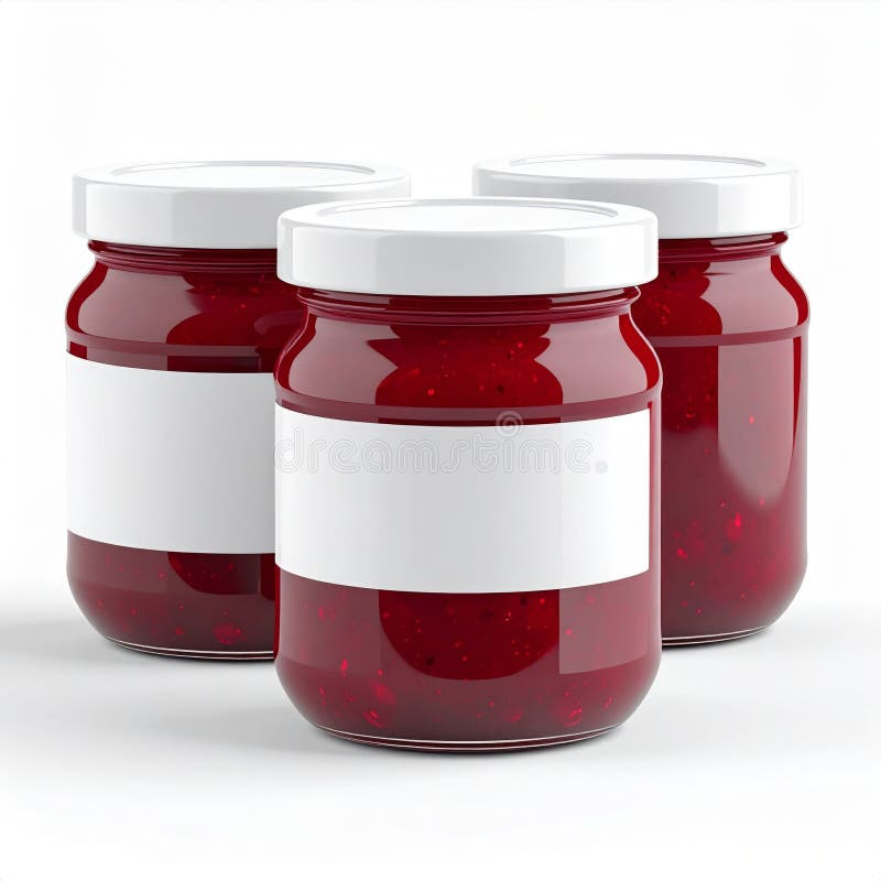 Three Jars of Red Fruit Jam with Blank Labels Stock Illustration ...