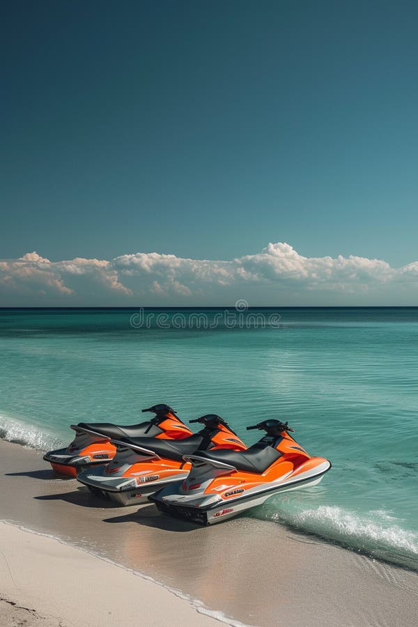 Three Jets on the Beach with the Ocean in the Background Stock ...
