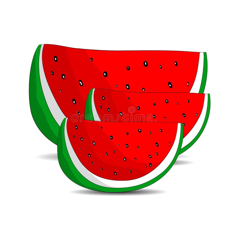 Three Juicy Slices of Watermelon, Cartoon on a White Background. Stock ...