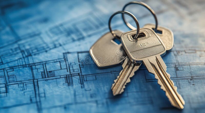 Three Keys Resting on a Blueprint, Symbolizing Construction and Design ...