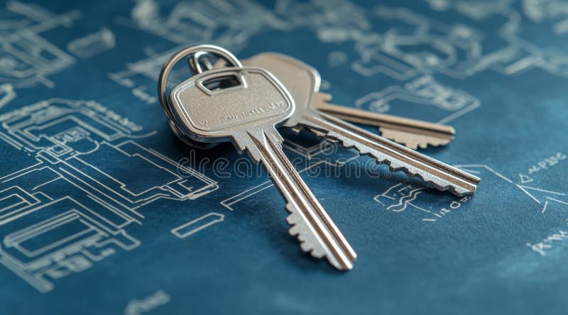 Three Keys Resting on a Blueprint, Symbolizing Construction and Design ...