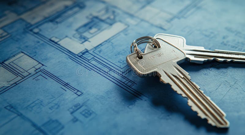 Three Keys Resting on a Blueprint, Symbolizing Construction and Design ...