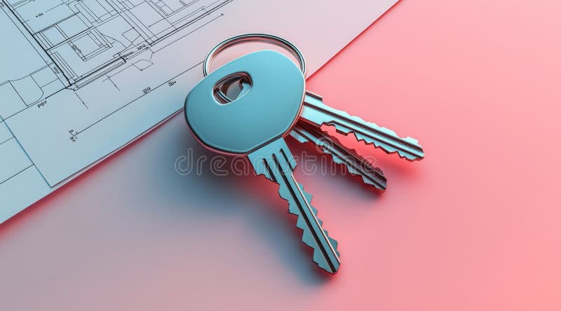 Three Keys Resting on a Detailed Architectural Blueprint Showcasing the ...