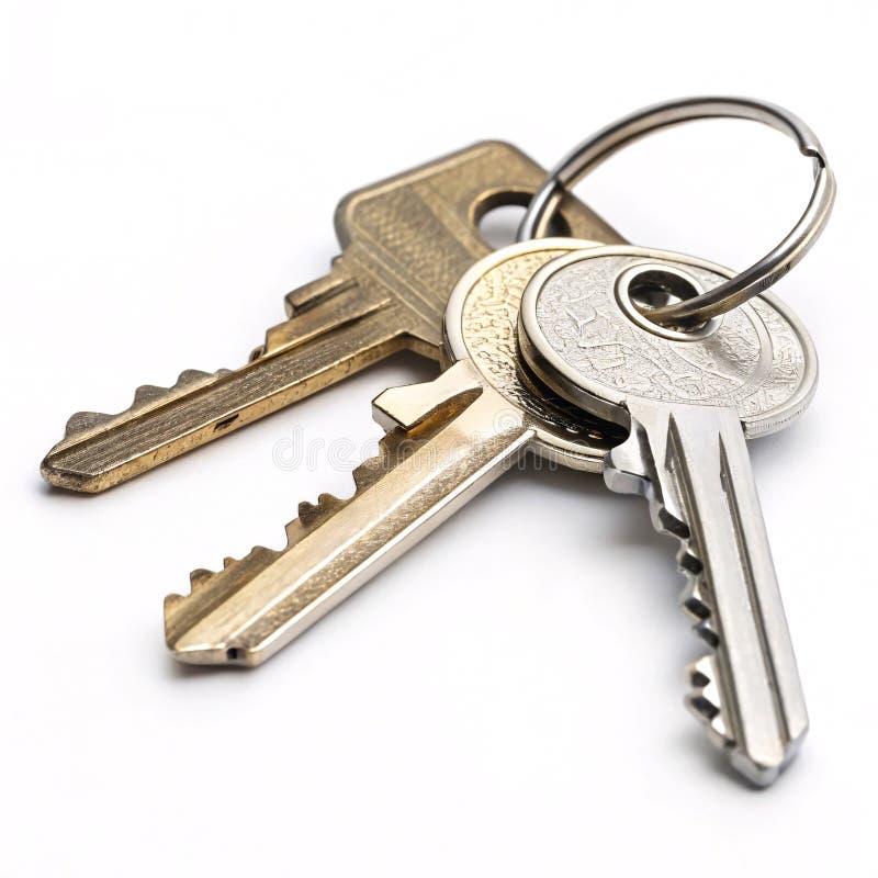 Three Keys on a Ring on White Background Stock Image - Image of lock ...