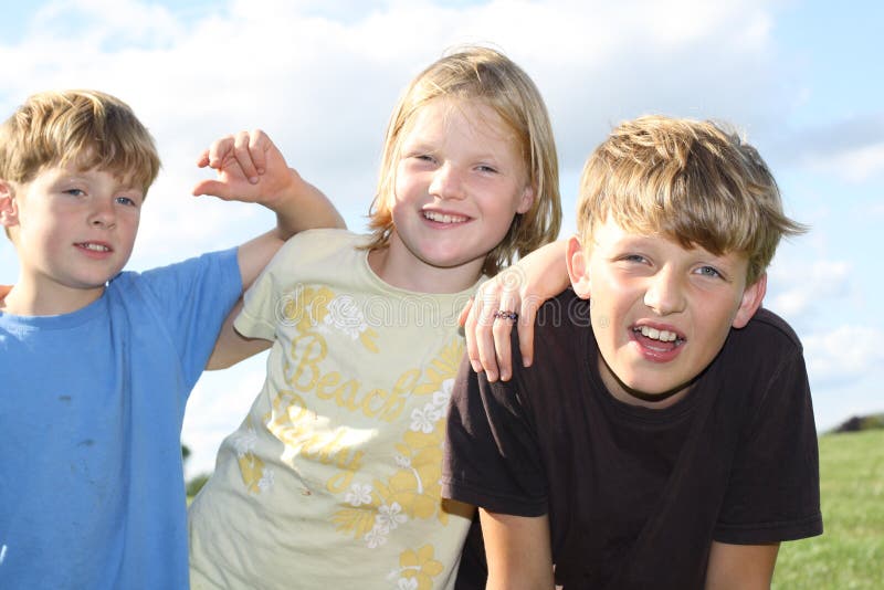 Three kids stock photo. Image of people, human, blue - 10623382