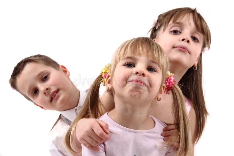 Three happy kids stock photo. Image of close, laying - 27469032