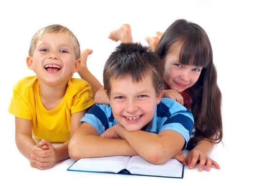 Three Kids Reading on Floor Stock Photo - Image of boys, male: 3225990