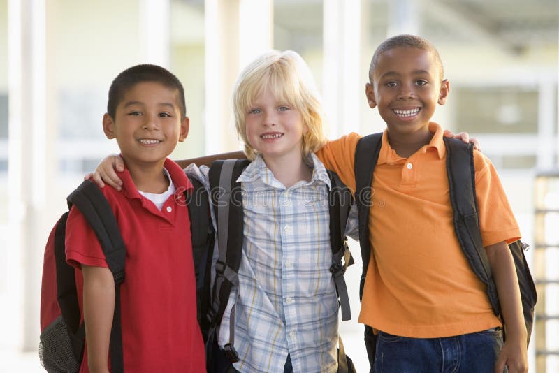 Three Kindergarten Boys Standing Together Stock Photo - Image of ...