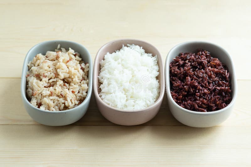 Three Kinds of Cooked Rice in Ceramic Bowl Stock Photo - Image of table ...