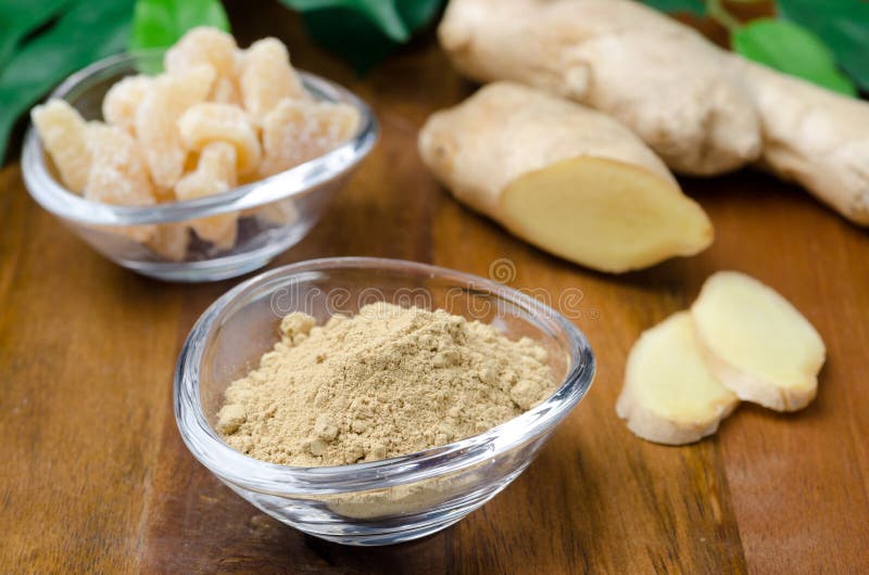 Three Kinds of Ginger - Ground, Fresh and Candied Stock Image - Image ...