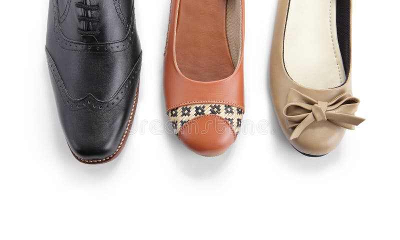 Three Kinds of Shoes Top View on White Space Stock Photo - Image of ...