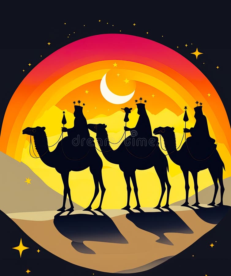 Three Kings Day Illustration. Three Wise Men Silhouette Riding Their ... Three Kings Day Illustration. Three Wise Men Silhouette Riding Their ...