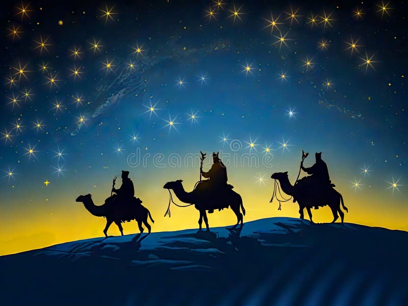 Three Kings Day Illustration. Three Wise Men Silhouette Riding Their ... Three Kings Day Illustration. Three Wise Men Silhouette Riding Their ...