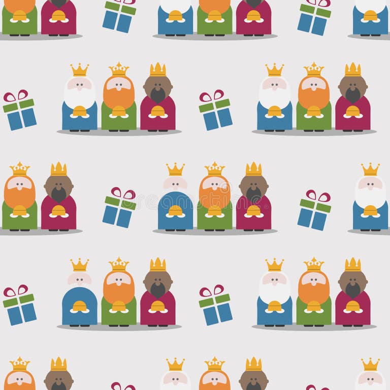 Three Kings and Gifts Seamless Pattern Stock Vector - Illustration of ...