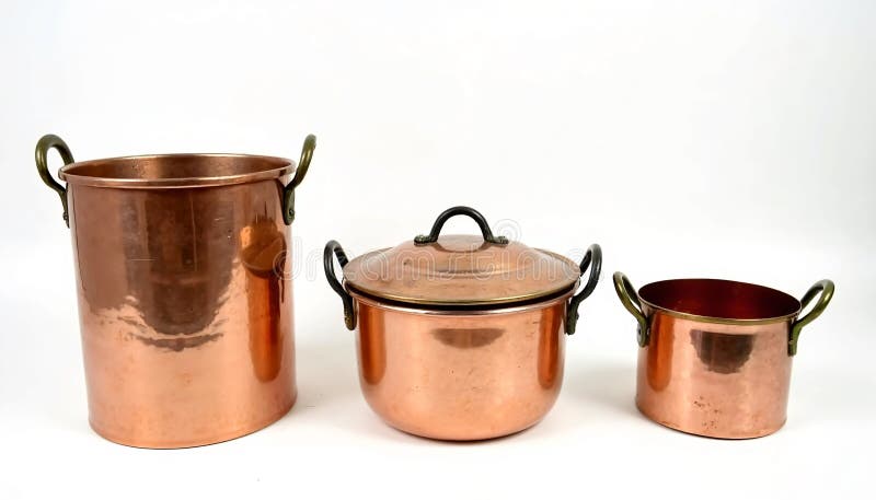 Three Copper Kitchen Containers with Brass Handles. Generative AI Stock ...
