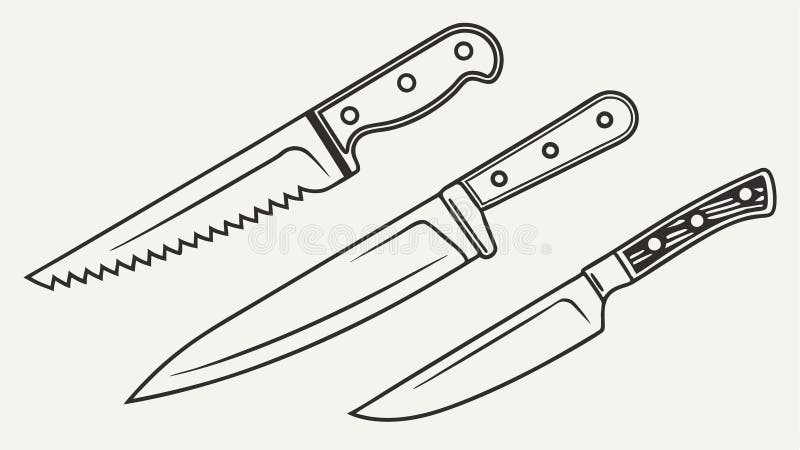 Three Kitchen Knives Including Serrated Knife Culinary Tools and ...