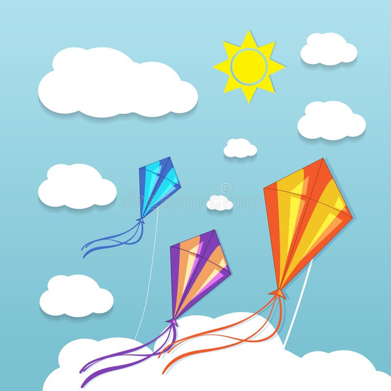 Three kites in the sky stock vector. Illustration of cute - 61792659
