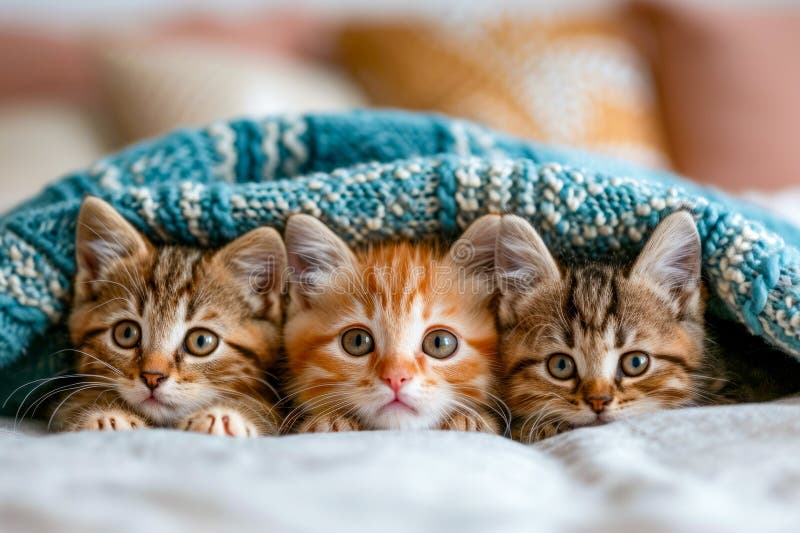 Three Kittens Laying Together One of Which is Looking Directly at the ...