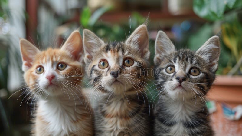 Three Kittens are Looking Up at the Camera with Their Eyes Open, AI ...
