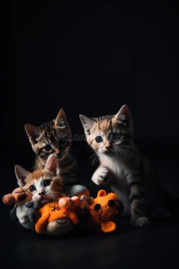 Three Kittens are Playing with a Stuffed Animal. Generative AI Image. Stock Illustration ...